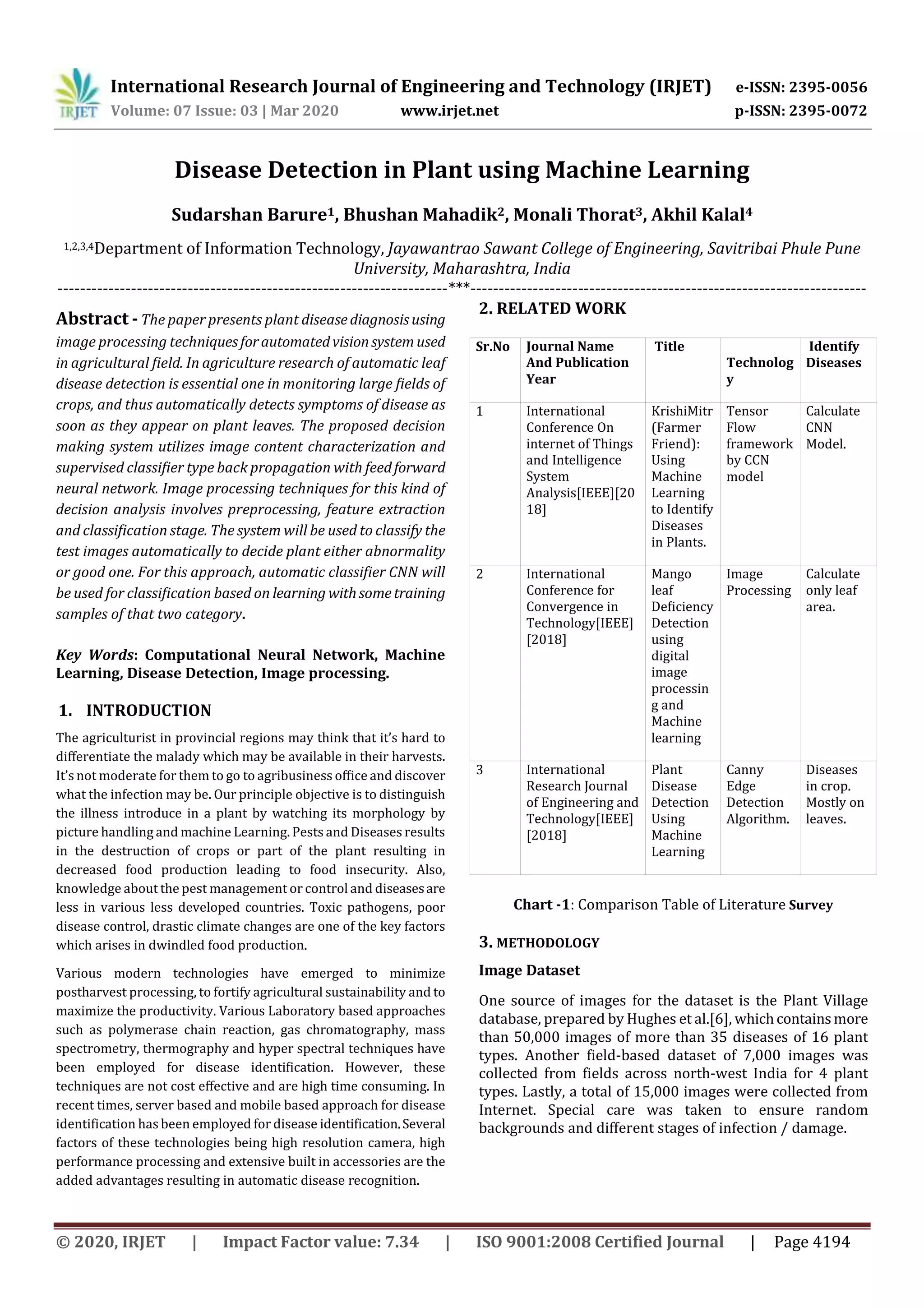IRJET - Disease Detection in Plant using Machine Learning | PDF