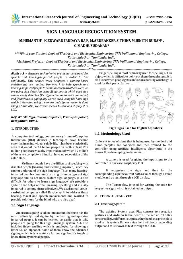 IRJET - Sign Language Recognition System | PDF | Computer Peripherals | Computing