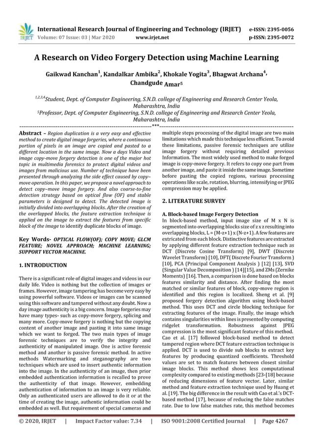IRJET - A Research on Video Forgery Detection using Machine Learning | PDF