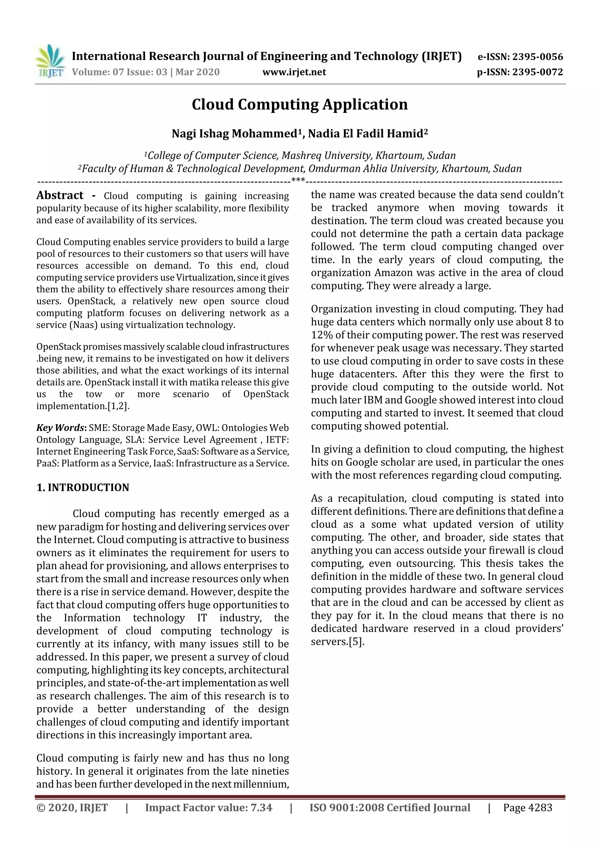 IRJET - Cloud Computing Application | PDF