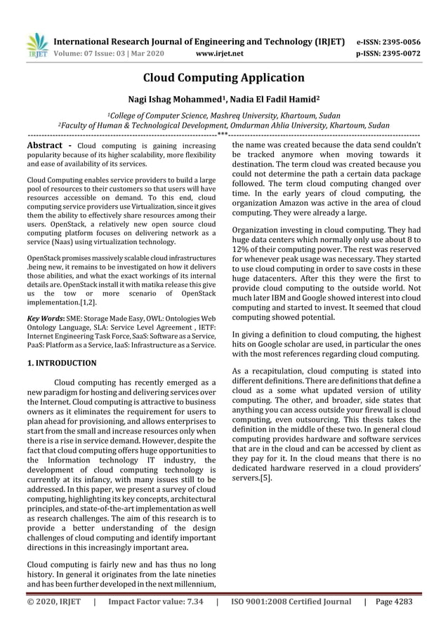 IRJET - Cloud Computing Application | PDF