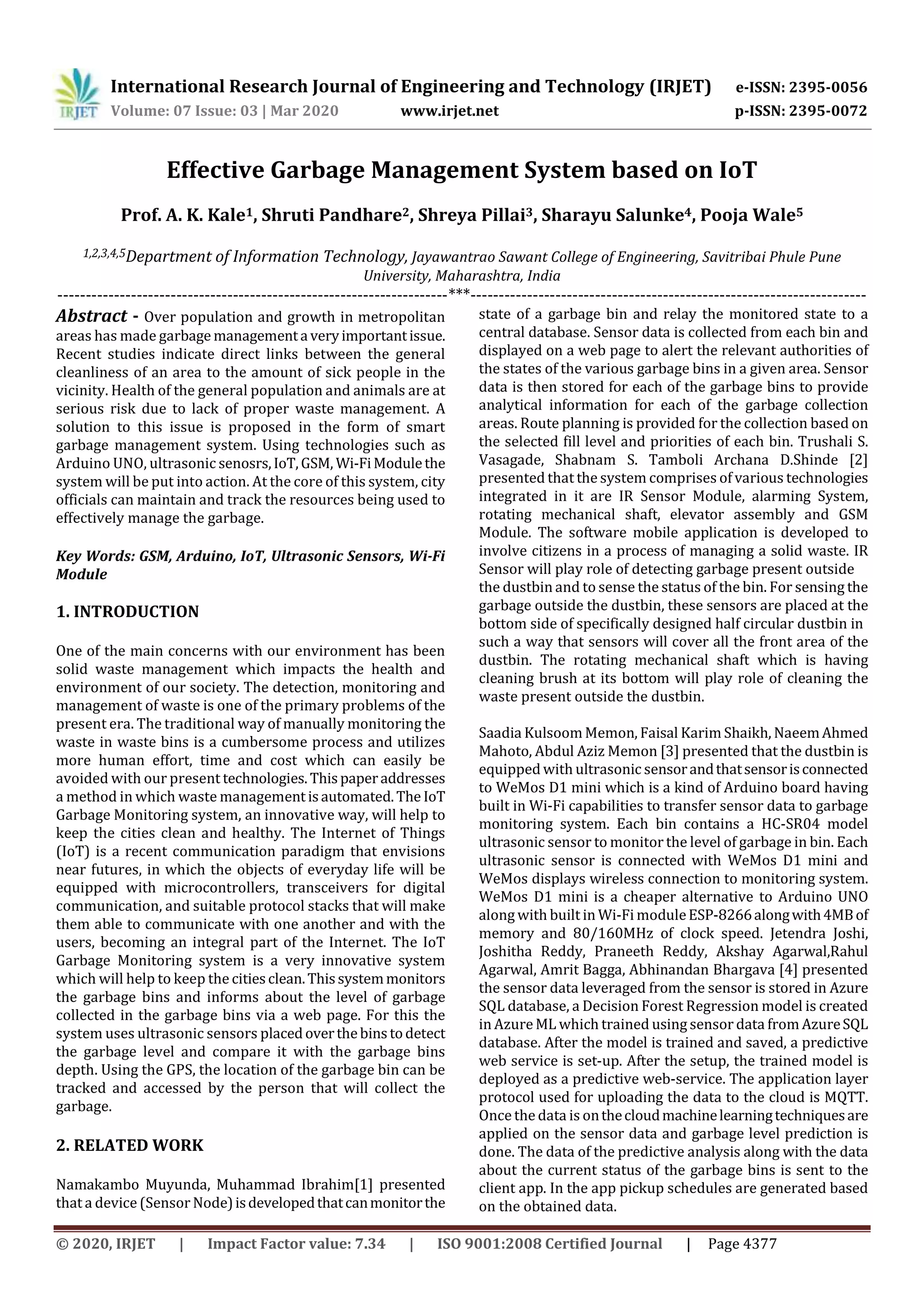 IRJET - Effective Garbage Management System based on IoT | PDF