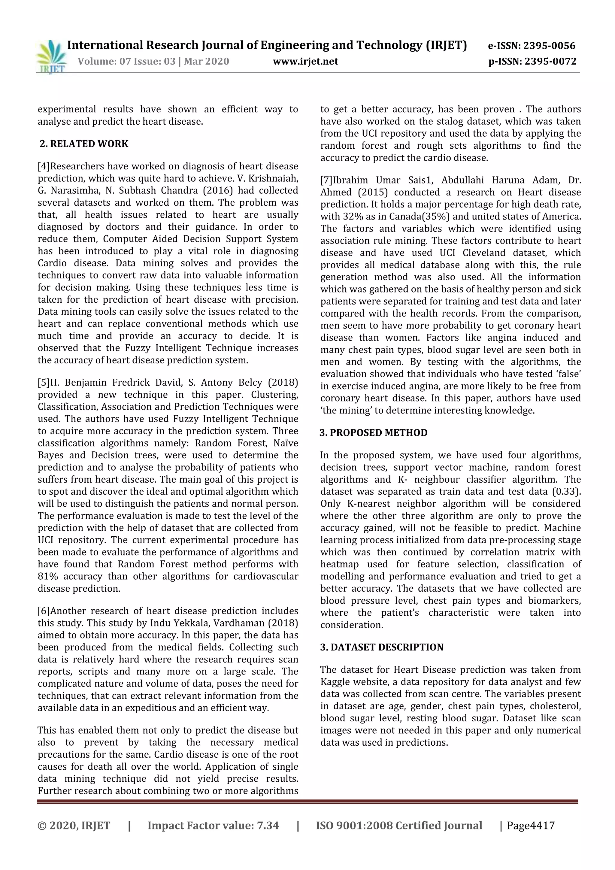 Irjet Improving The Accuracy Of The Heart Disease Prediction Using