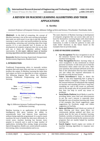 IRJET - A Review on Machine Learning Algorithms and their Applications | PDF