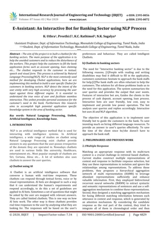 IRJET - E-Assistant: An Interactive Bot for Banking Sector using NLP Process | PDF