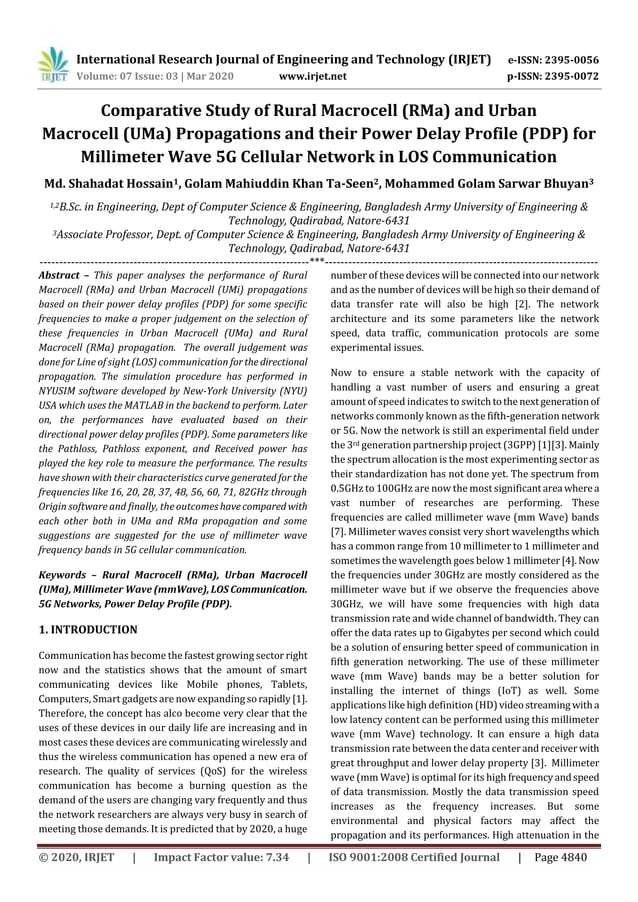 IRJET - Comparative Study of Rural Macrocell (RMA) and Urban Macrocell ...