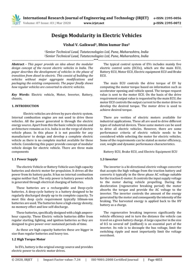 IRJET - Design Modularity in Electric Vehicles | PDF