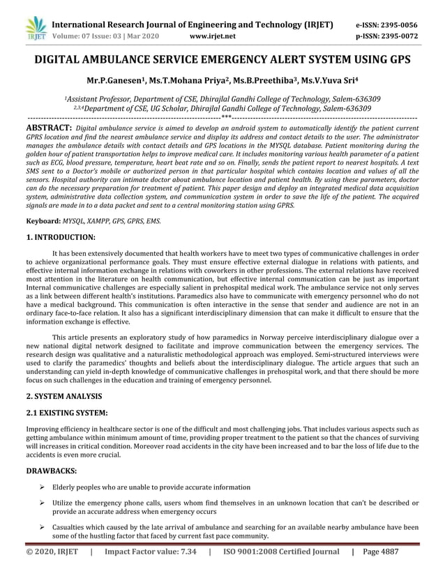 IRJET - Digital Ambulance Service Emergency Alert System using GPS | PDF