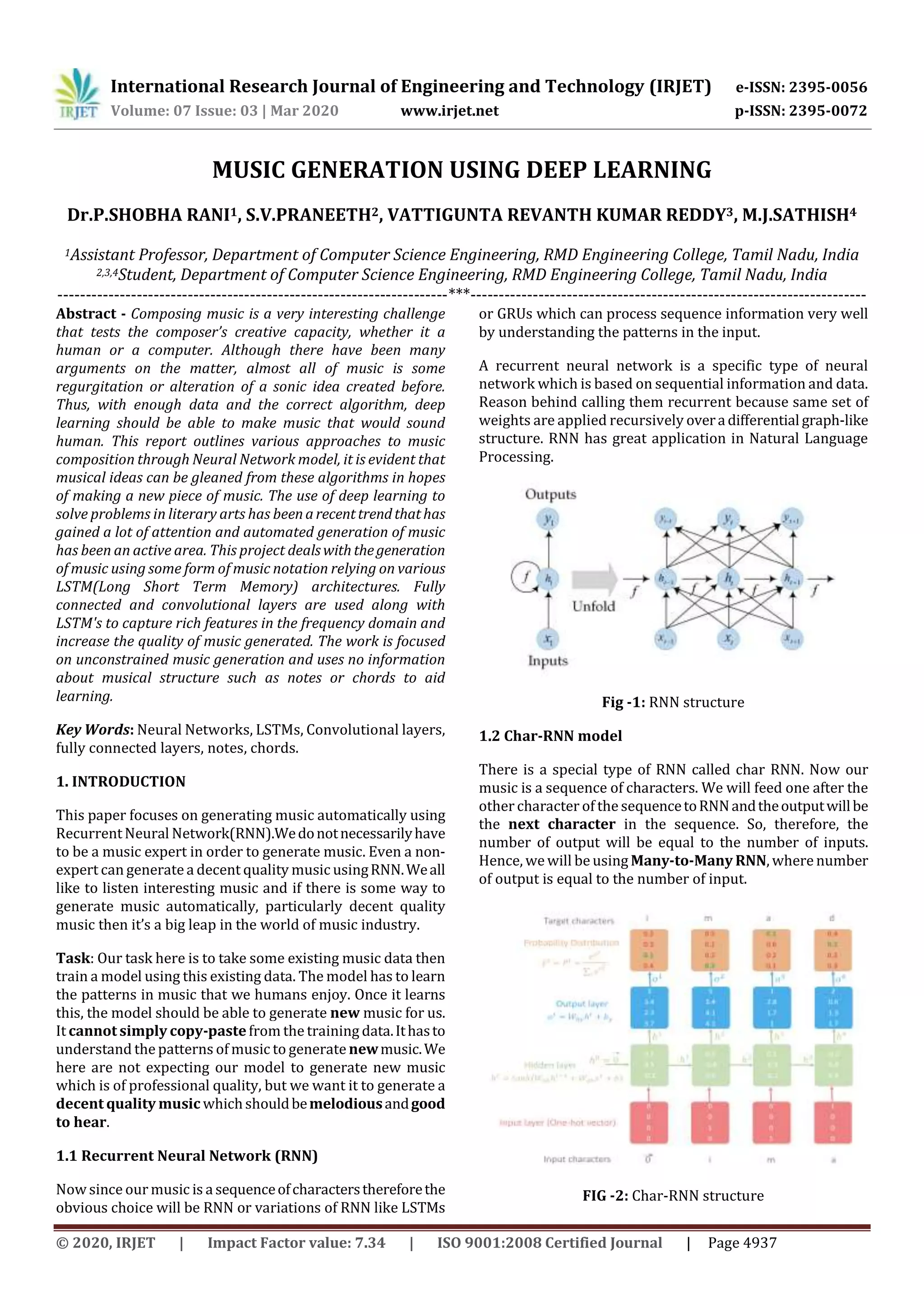 IRJET - Music Generation using Deep Learning | PDF