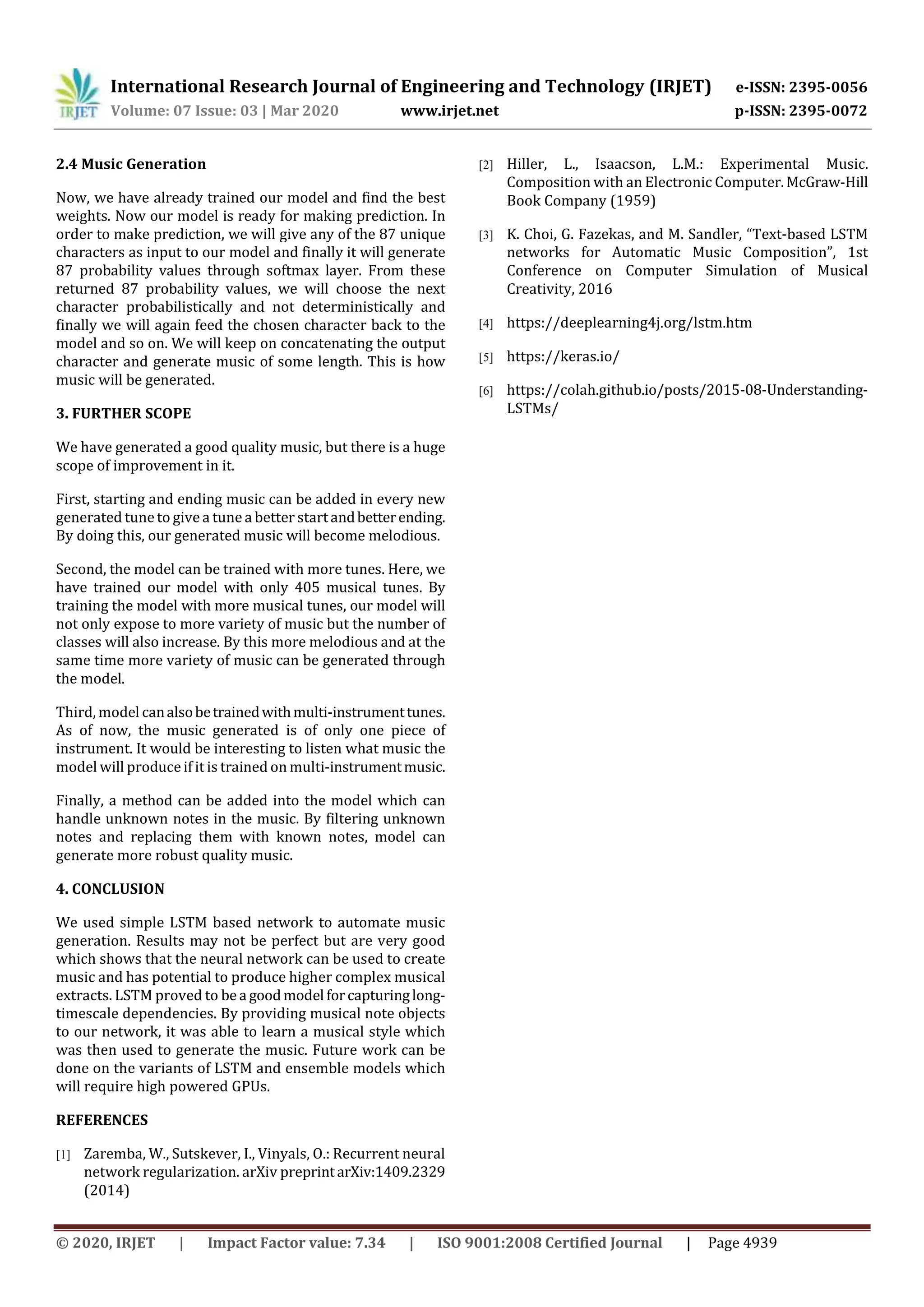 IRJET - Music Generation using Deep Learning | PDF