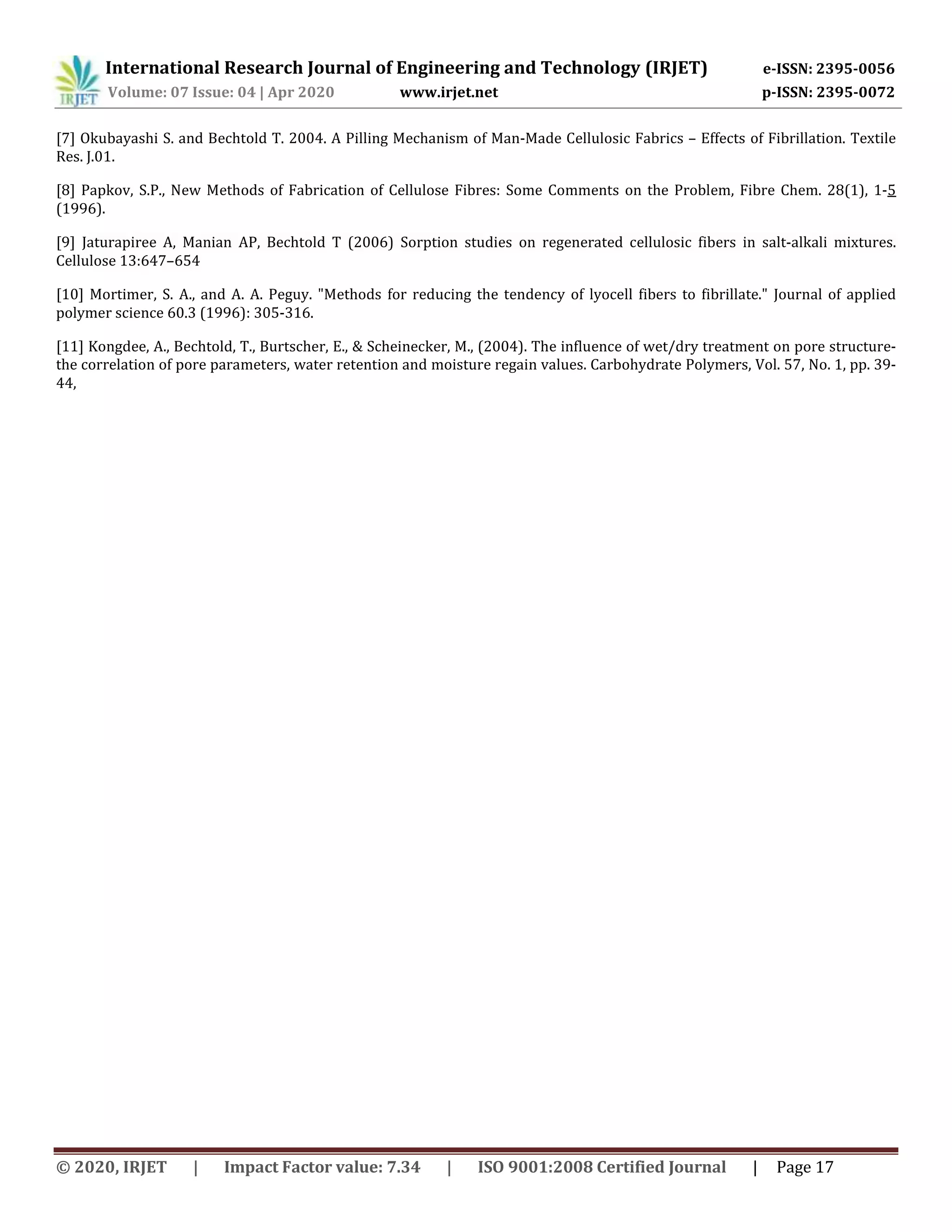 IRJET- Reduction of Fibrillation of Lyocell Knitted Fabric with ...