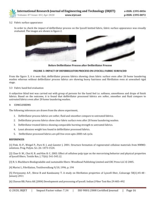 IRJET- Reduction of Fibrillation of Lyocell Knitted Fabric with Defibrillator Process | PDF