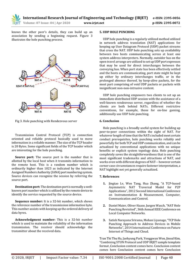 IRJET- Overview of Hole Punching: ICMP Hole Punching, TCP Hole Punching, UDP Hole Punching | PDF