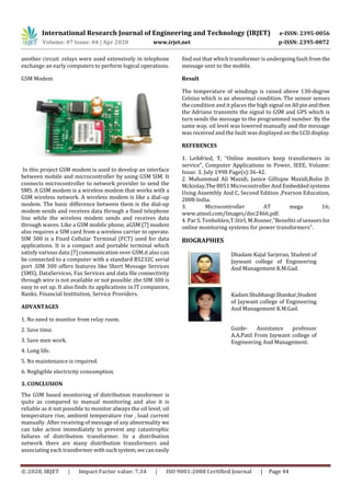 IRJET- Monitoring and Protection of Distribution Transformer using GSM ...