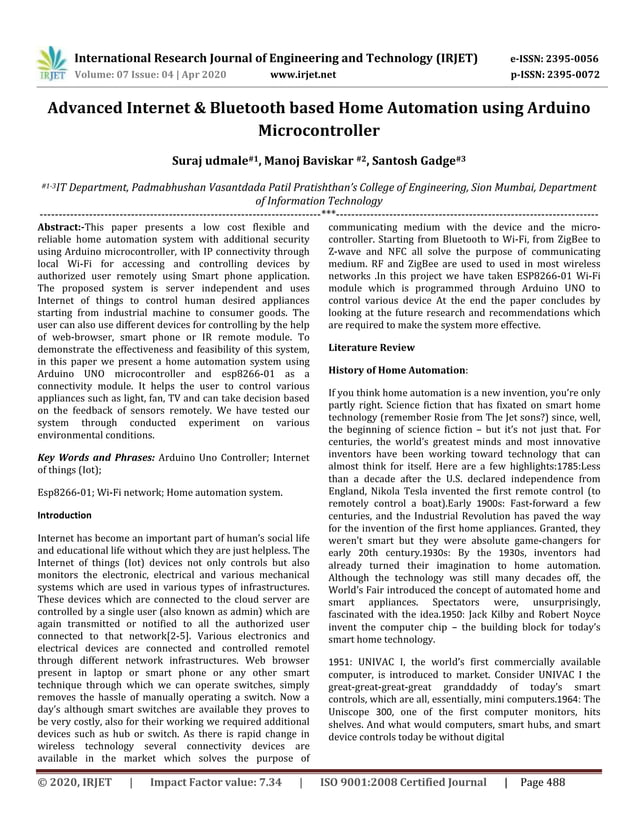 IRJET - Advanced Internet & Bluetooth based Home Automation using Arduino Microcontroller | PDF ...
