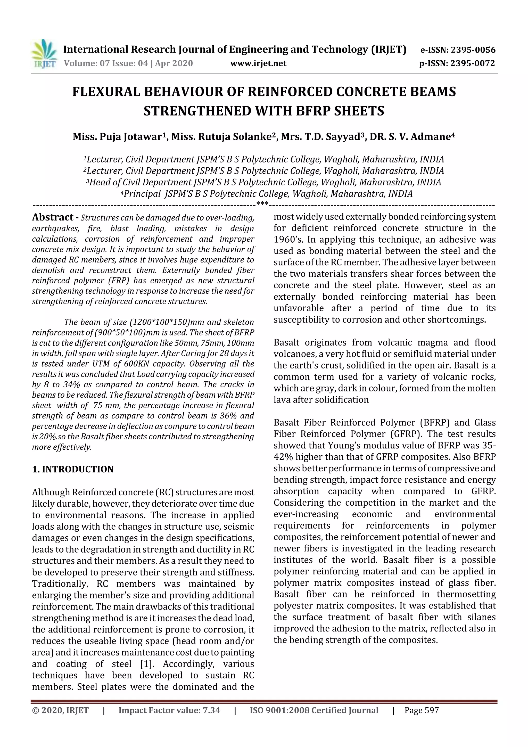 IRJET - Flexural Behaviour of Reinforced Concrete Beams Strengthened ...
