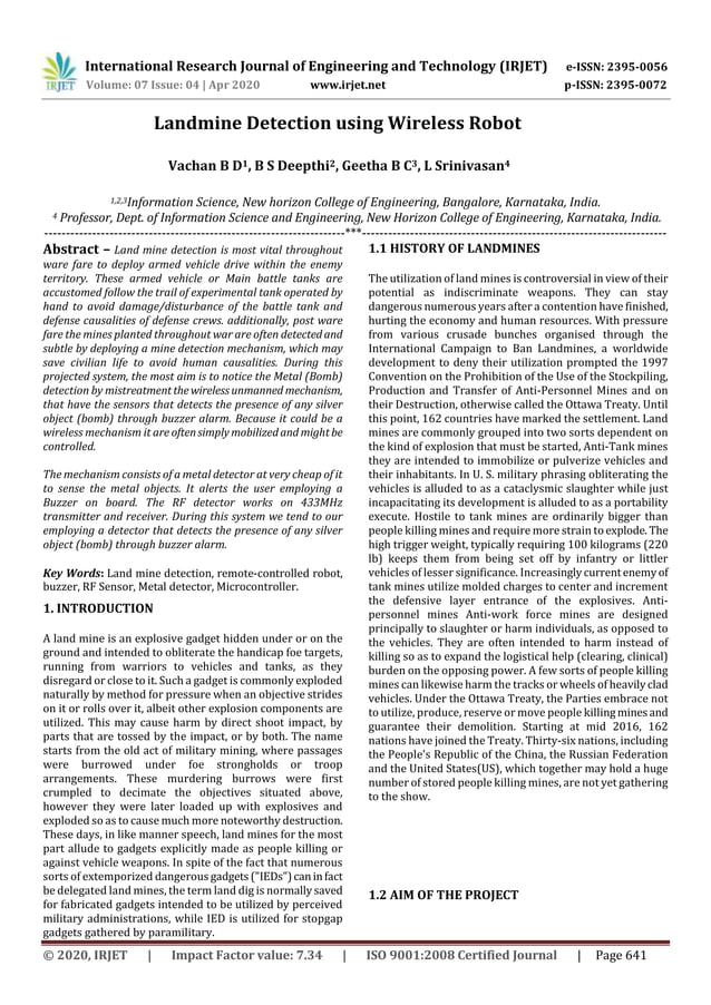 IRJET - Landmine Detection using Wireless Robot | PDF