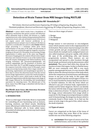 IRJET - Detection of Brain Tumor from MRI Images using MATLAB | PDF