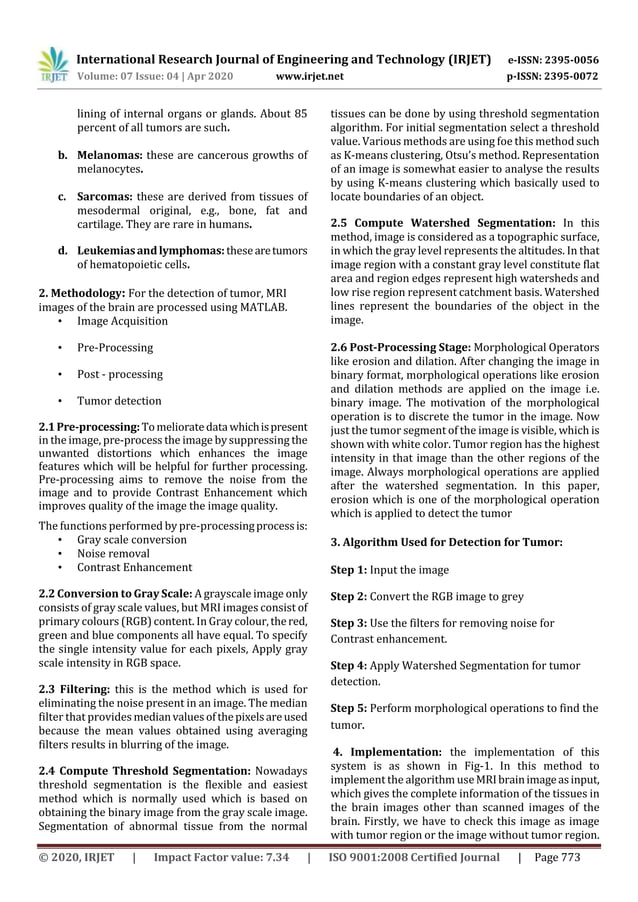 IRJET - Detection of Brain Tumor from MRI Images using MATLAB | PDF
