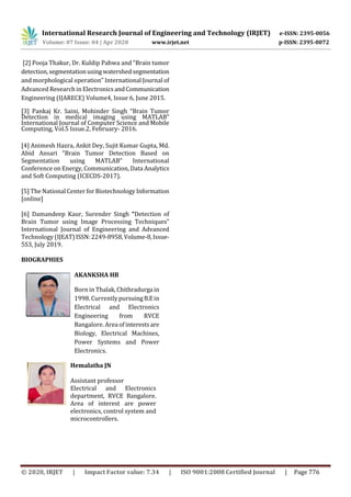 IRJET - Detection of Brain Tumor from MRI Images using MATLAB | PDF