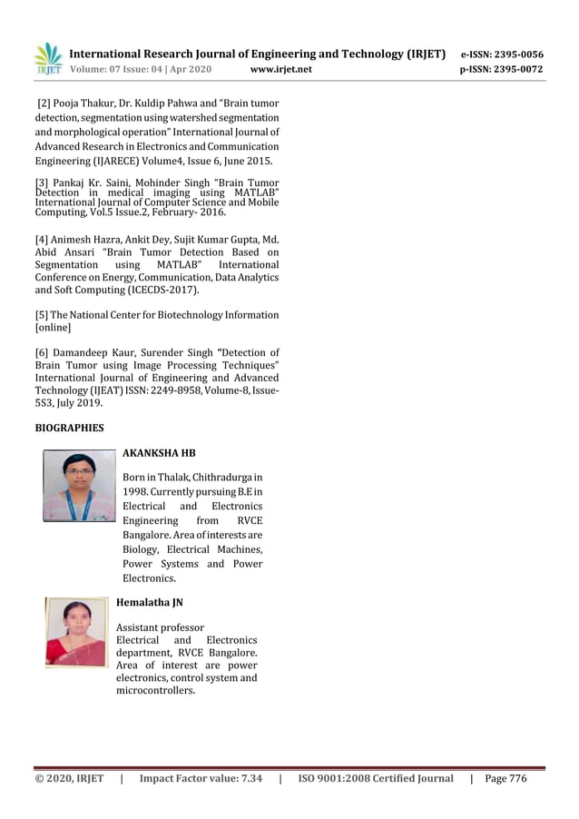 Irjet Detection Of Brain Tumor From Mri Images Using Matlab Pdf