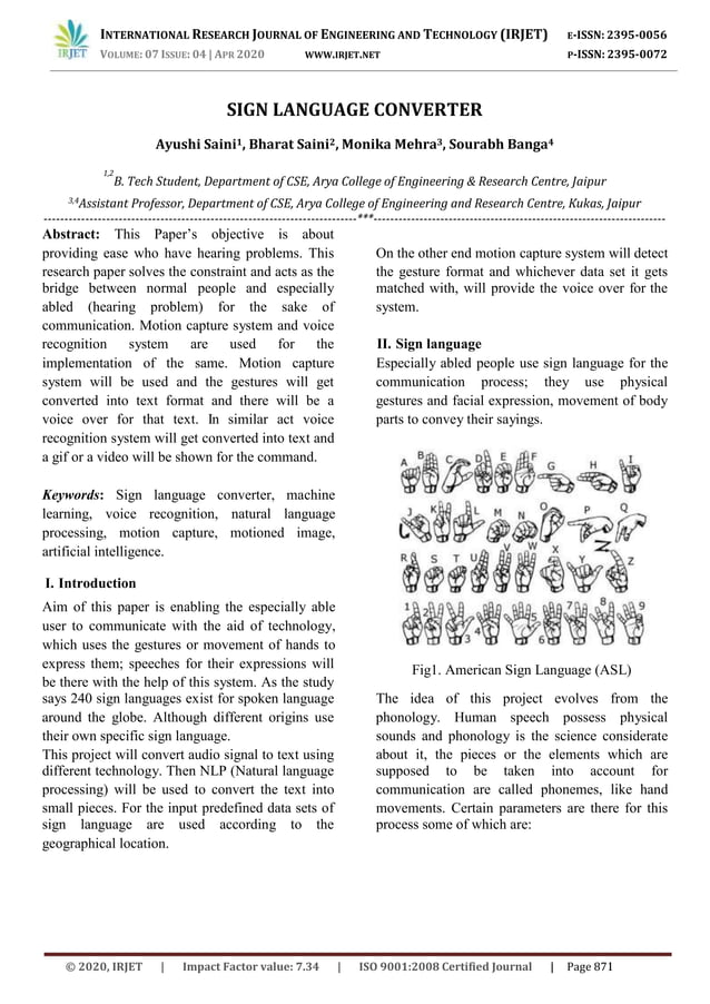 IRJET - Sign Language Converter | PDF | Digital Audio | Computer Software and Applications