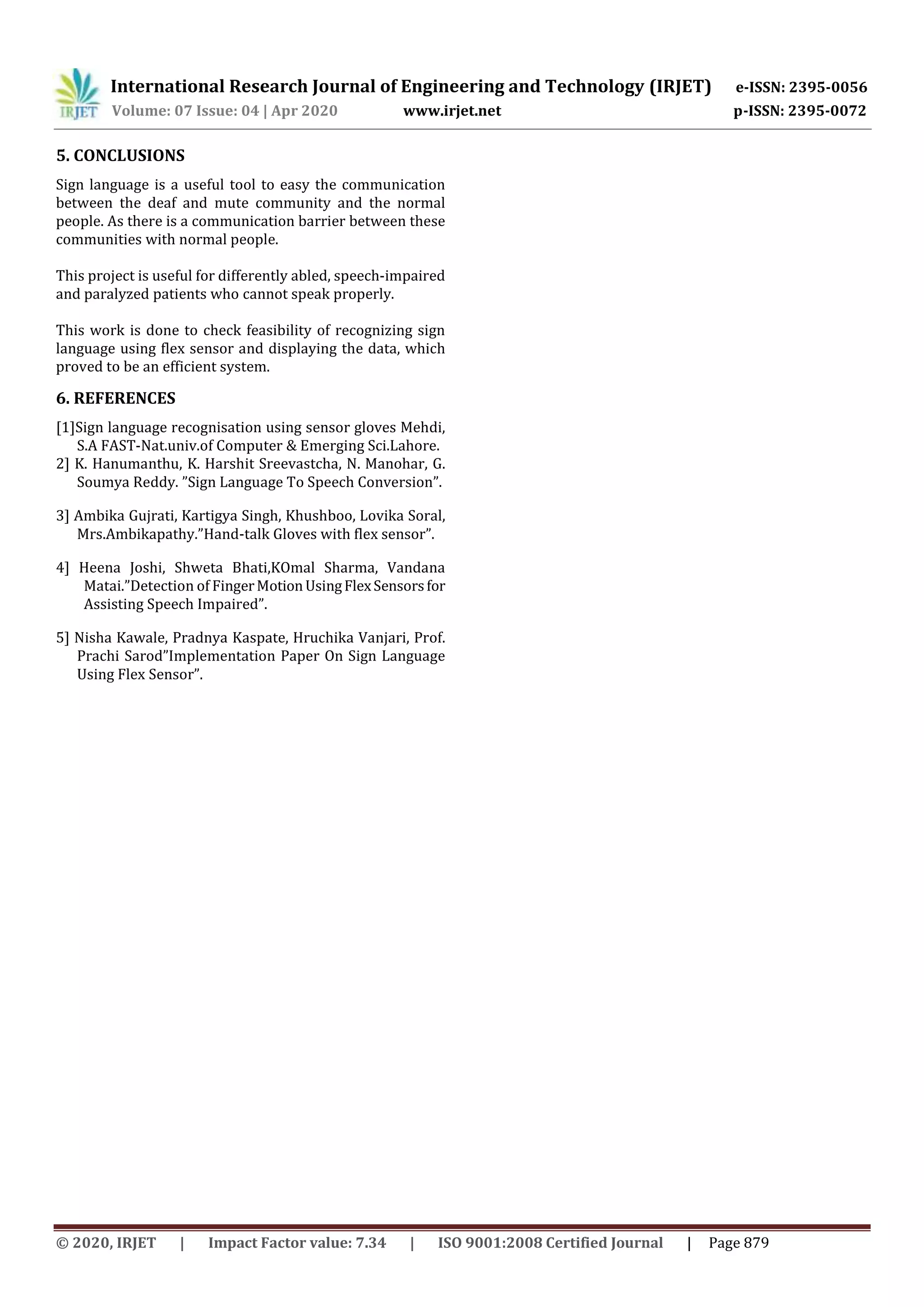 IRJET - Sign Language to Speech Conversion Gloves using Arduino and ...