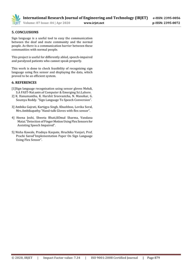 IRJET - Sign Language to Speech Conversion Gloves using Arduino and Flex Sensors. | PDF ...