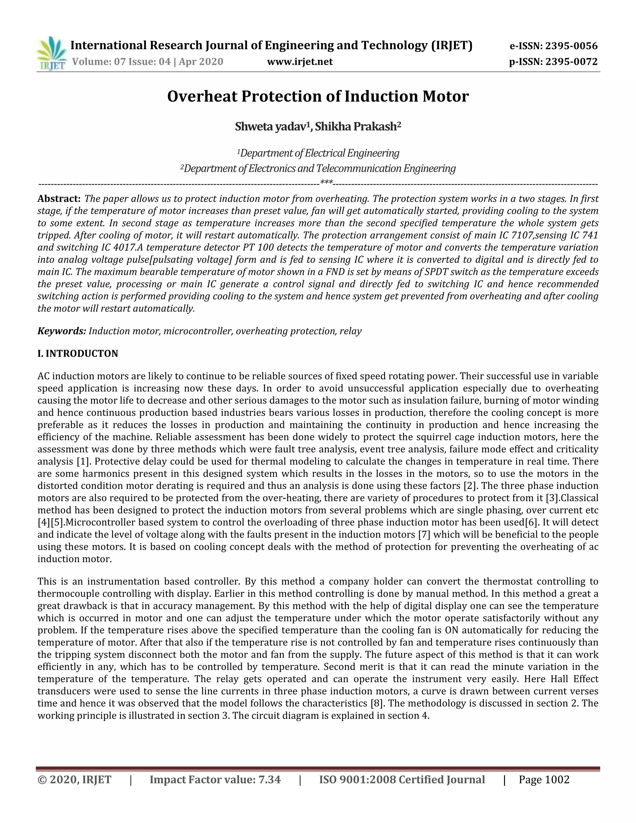 IRJET - Overheat Protection of Induction Motor | PDF