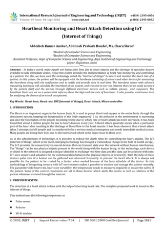 IRJET - Heartbeat Monitoring and Heart Attack Detection using IoT(Internet of Things) | PDF