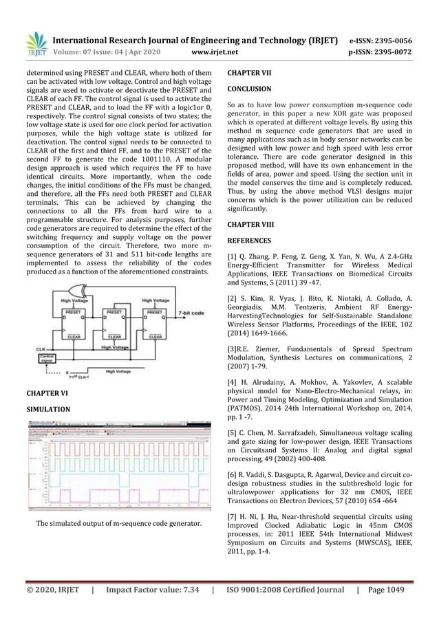 IRJET - Low Power M-Sequence Code Generator using LFSR for Body Sensor Node Applications | PDF