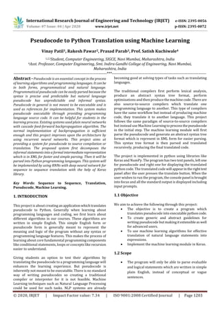 IRJET - Pseudocode to Python Translation using Machine Learning | PDF