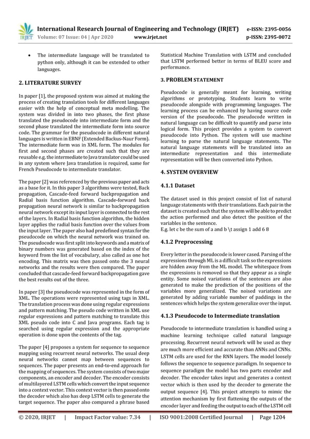 IRJET - Pseudocode to Python Translation using Machine Learning | PDF
