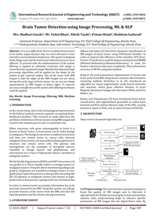 IRJET- Brain Tumor Detection using Image Processing, ML & NLP | PDF