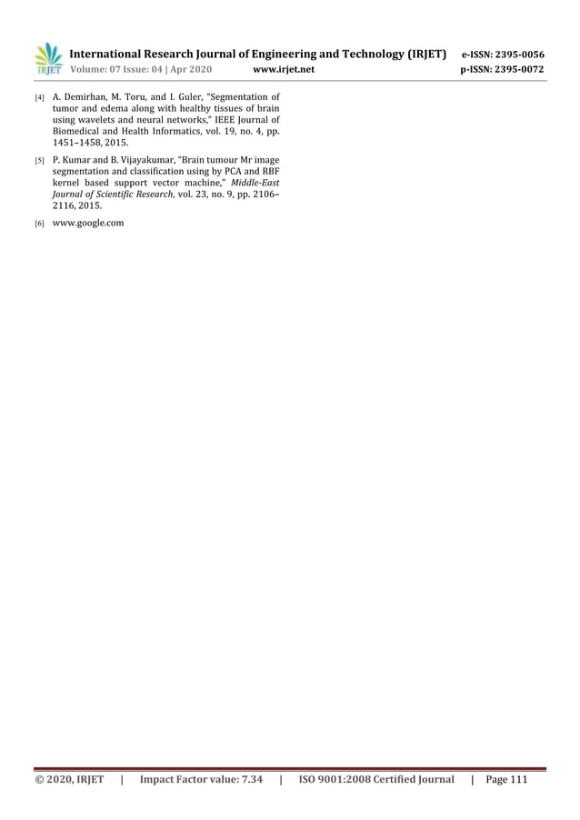 IRJET- Brain Tumor Detection using Image Processing, ML & NLP | PDF