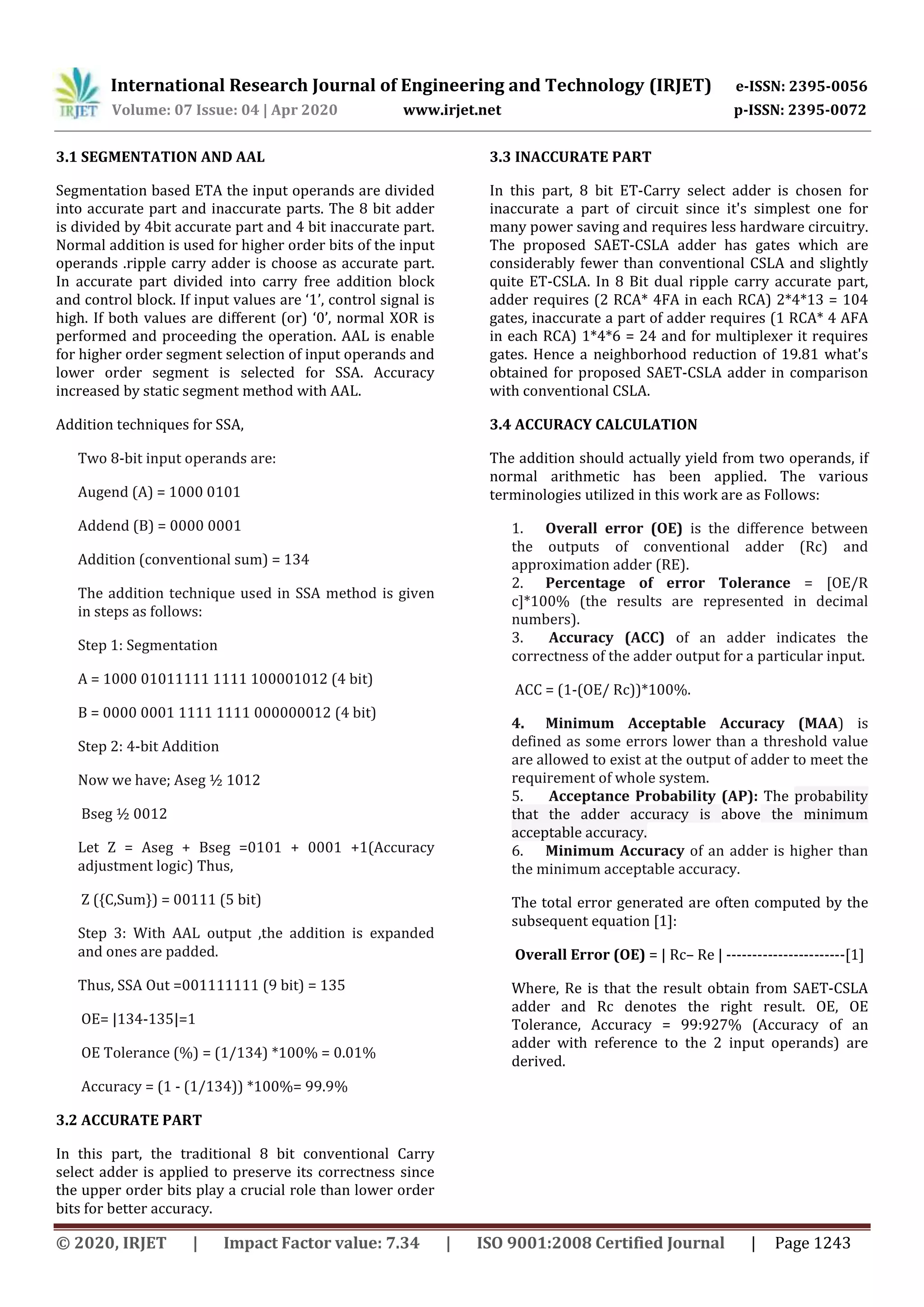 IRJET - High Speed Approximation Error Tolerance Adders for Image Processing Applications | PDF
