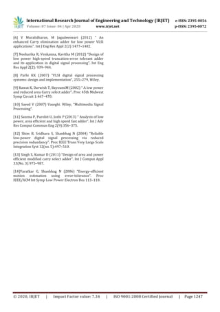 IRJET - High Speed Approximation Error Tolerance Adders for Image Processing Applications | PDF