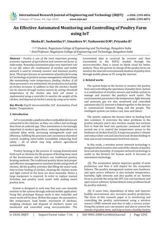 IRJET - An Effective Automated Monitoring and Controlling of Poultry Farm using IoT | PDF