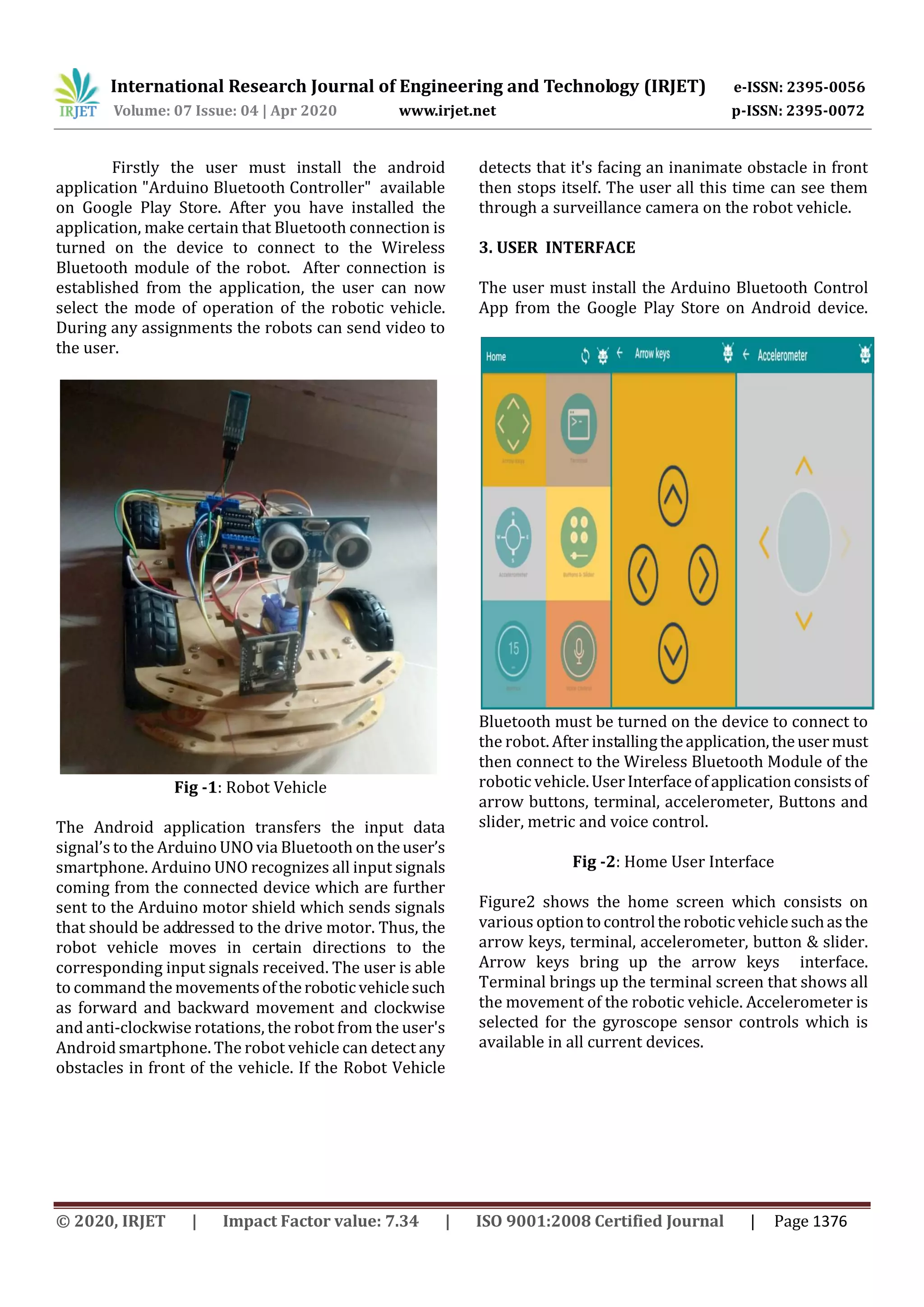 Irjet Android Controlled Surveillance Robot With Obstacle Detection Using Arduino Pdf