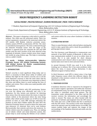 IRJET - High Frequency Landmine Detection Robot | PDF