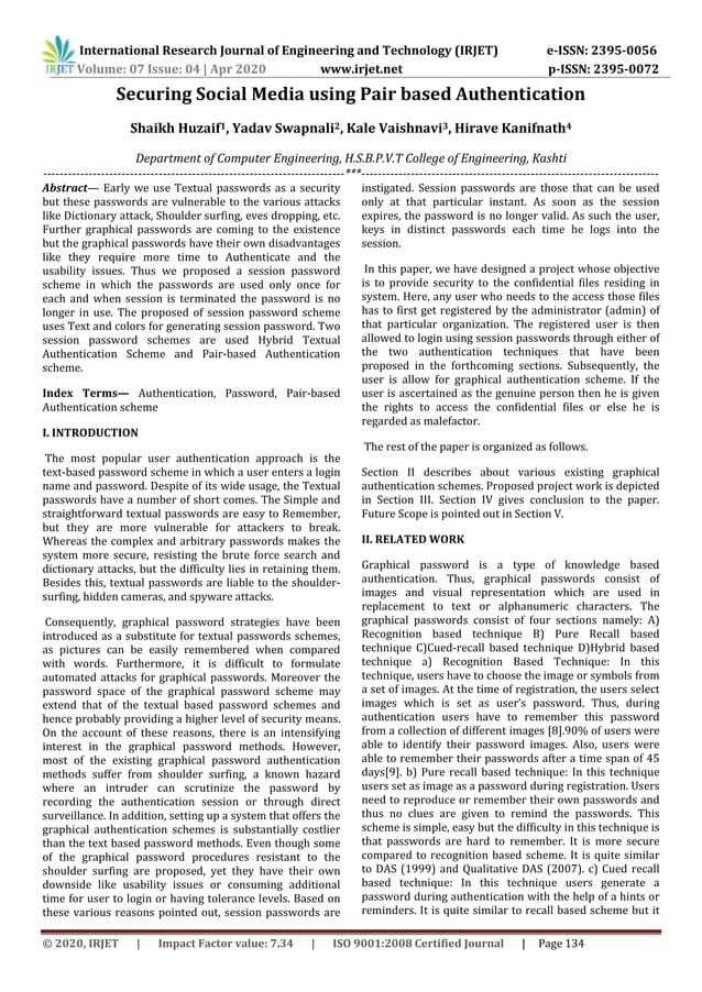 IRJET- Securing Social Media using Pair based Authentication | PDF