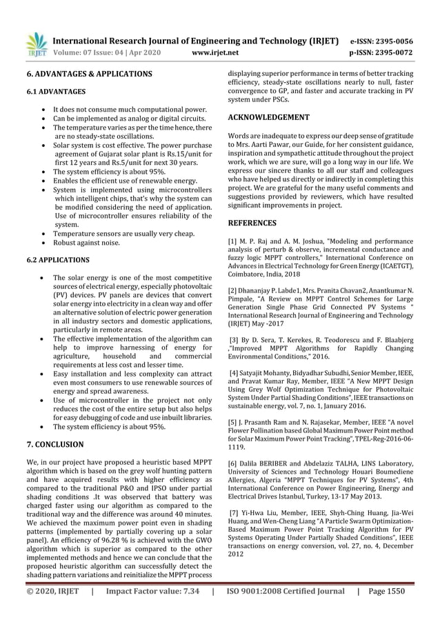 Irjet Design And Implementation Of Heuristic Based Mppt Algorithm Under