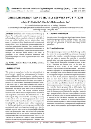 IRJET - Driverless Metro Train to Shuttle between Two Stations | PDF