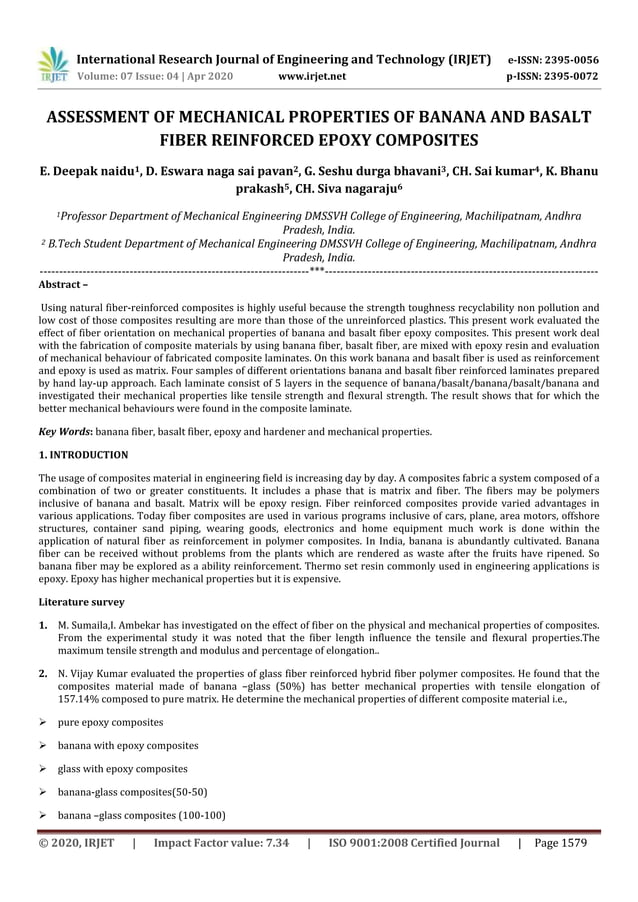 IRJET - Assessment of Mechanical Properties of Banana and Basalt Fiber Reinforced Epoxy ...