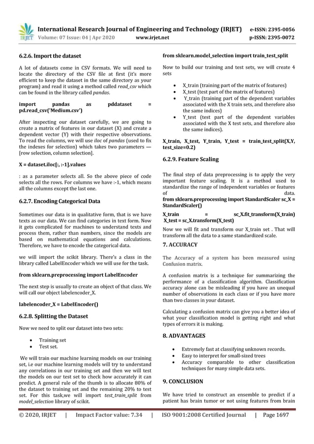 IRJET - Machine Learning based Brain Tumor Prediction using Decision Tree Algorithm | PDF