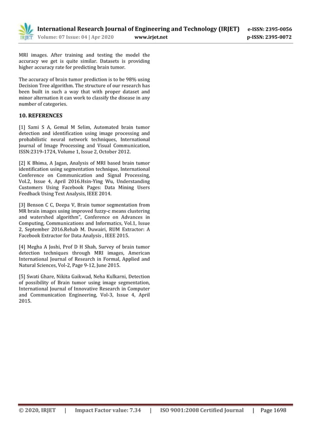 IRJET - Machine Learning based Brain Tumor Prediction using Decision Tree Algorithm | PDF