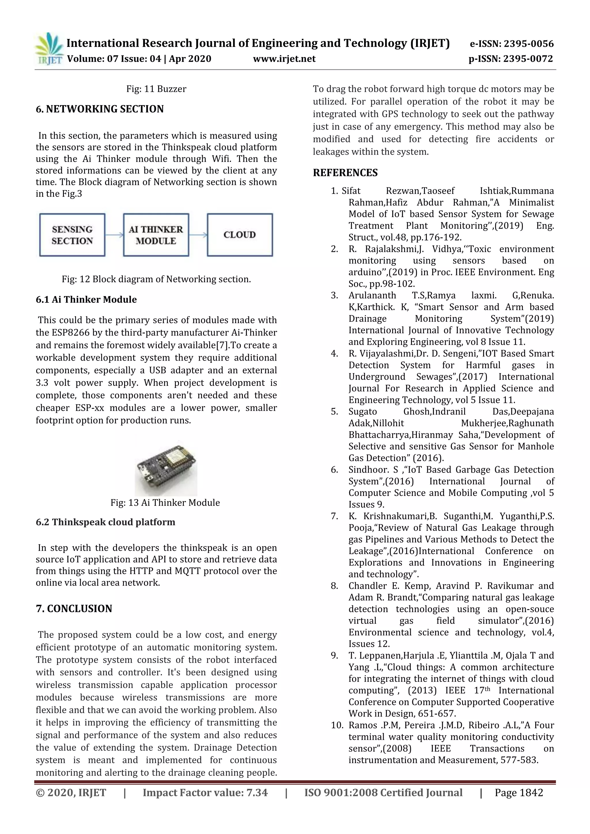 Irjet Design Of Automated Monitoring Robot For Drainage Systems Using Iot Platform Pdf