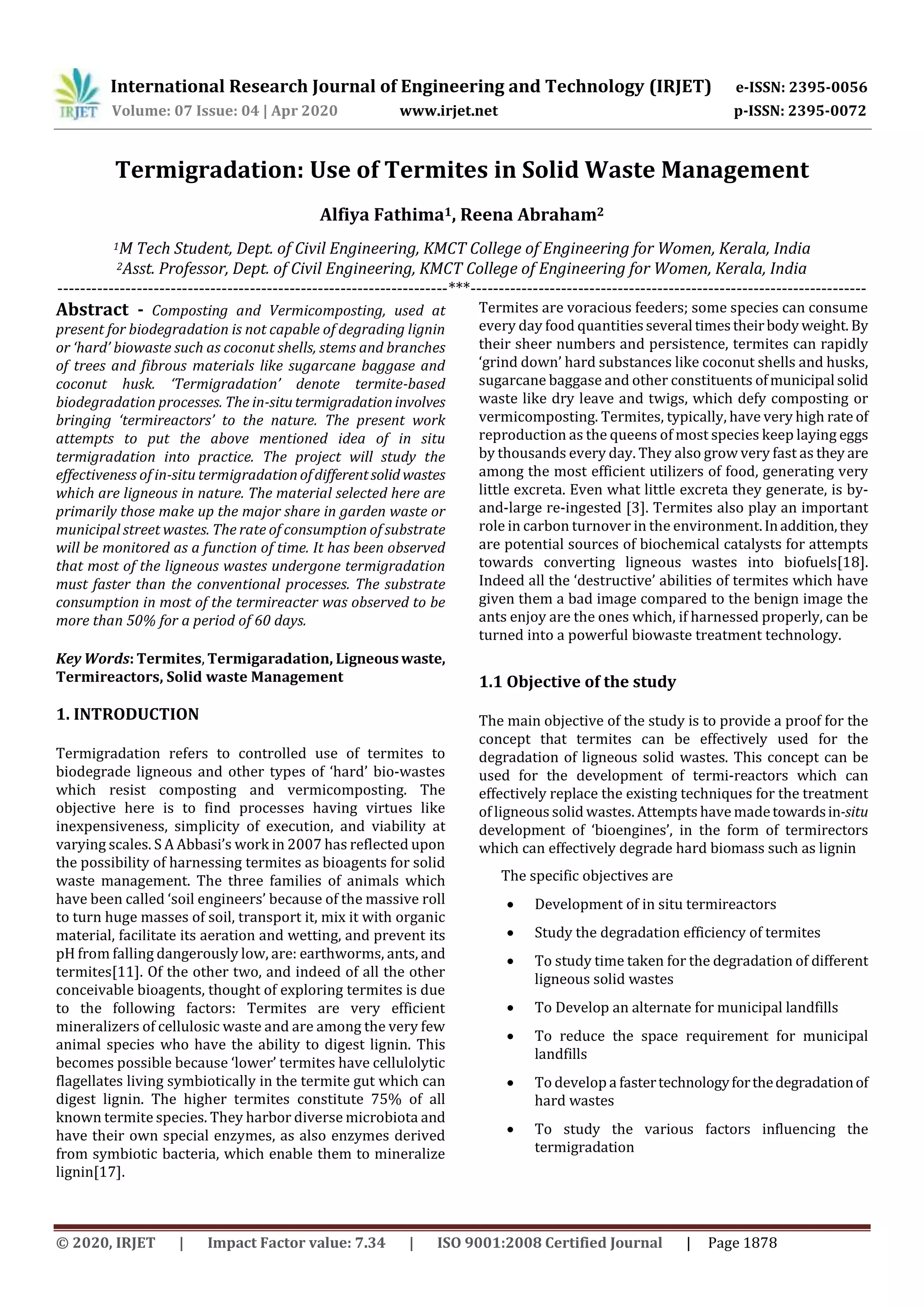 IRJET - Termigradation: Use of Termites in Solid Waste Management | PDF