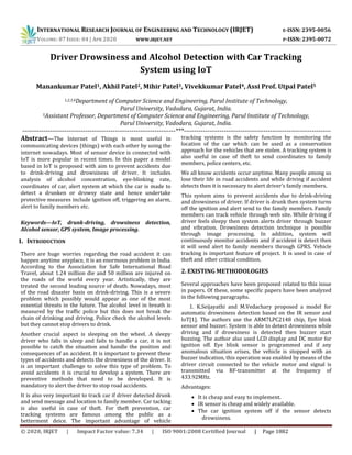 IRJET - Driver Drowsiness and Alcohol Detection with Car Tracking System using IoT | PDF | Free ...