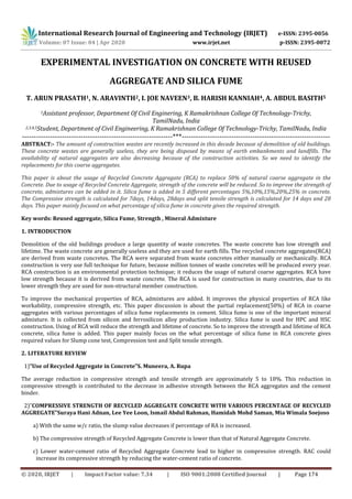 IRJET- Experimental Investigation on Concrete with Reused Aggregate and ...